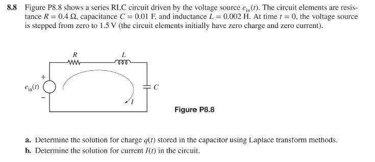 Solved Figure P8.8 shows a series RLC circuit driven by the | Chegg.com