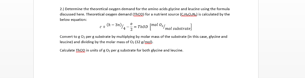 Solved 2.) Determine the theoretical oxygen demand for the | Chegg.com