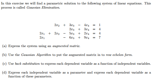 Solved In this exercise we will find a parametric solution | Chegg.com