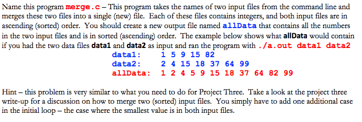 Solved Name this program merge.c- This program takes the | Chegg.com