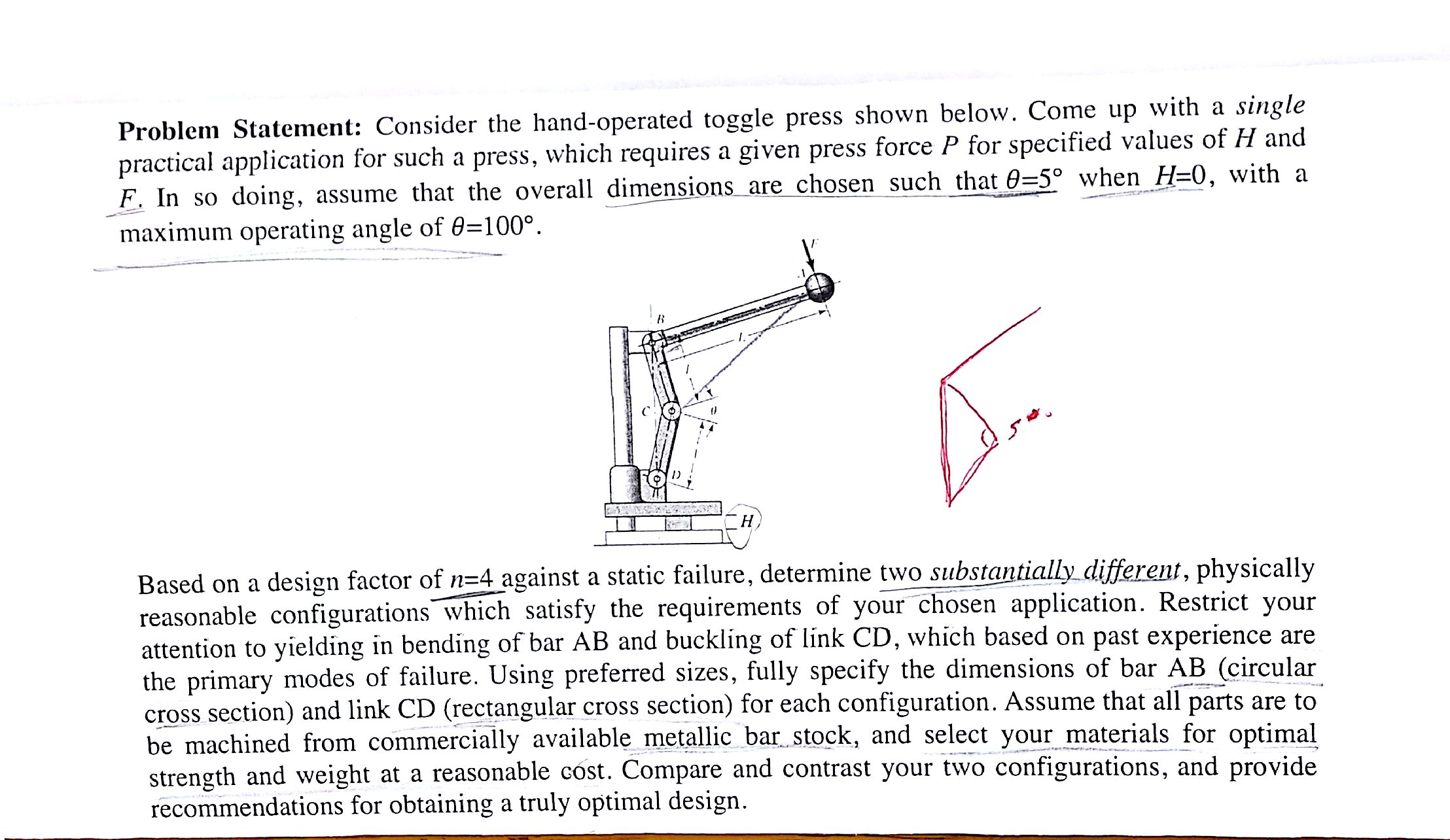 Consider the hand-operated toggle press shown below. | Chegg.com