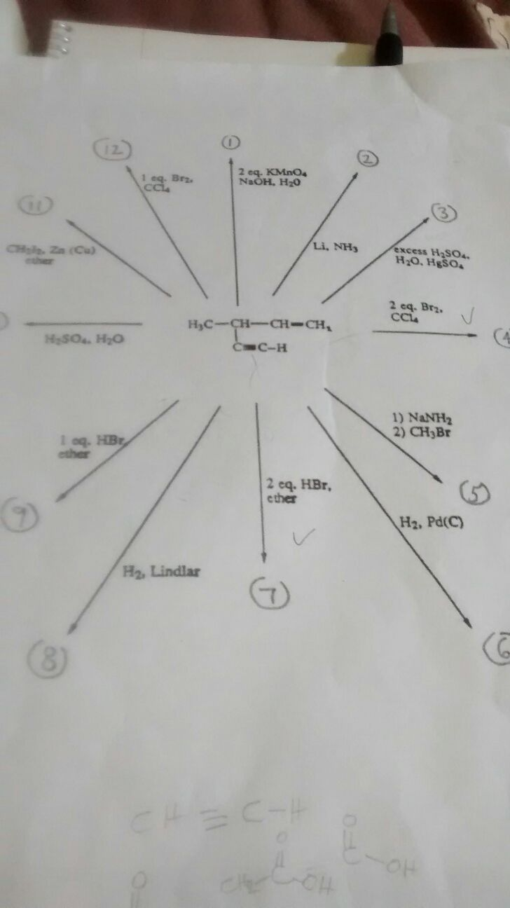 Solved 2 eq. KMnO Na H20 3 excess HaSO. H20. HgSO 2 eq. Br2. | Chegg.com