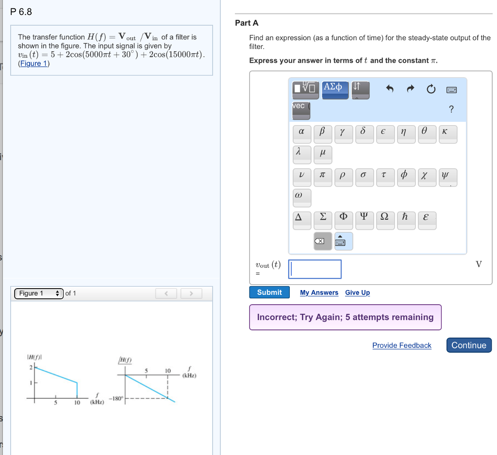 Solved P 6.8 The transfer function H(f) = Vout /Vin of a | Chegg.com
