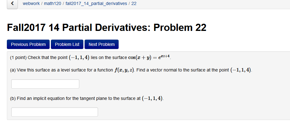 Solved webwork math120 fall2017 14 partial derivatives 22 | Chegg.com
