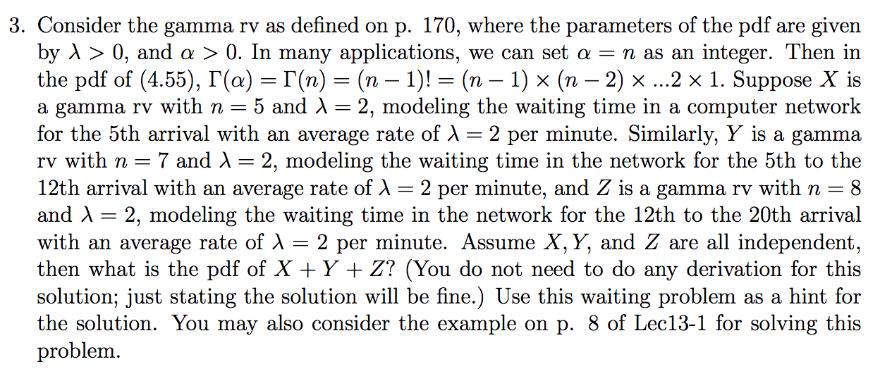 Gamma Random Variable, pdf, waiting time. Second | Chegg.com