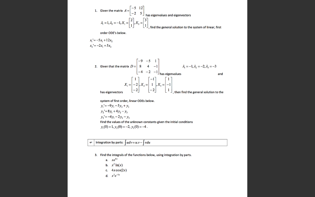 Solved 5 12 1 Given The Matrix A Has Eigenvalues And