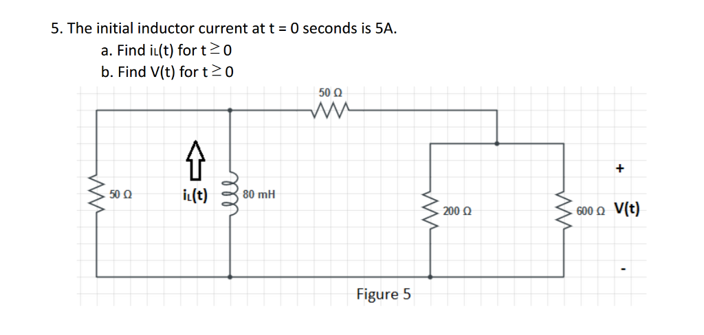 Solved The initial inductor current at t = 0 seconds is 5A. | Chegg.com