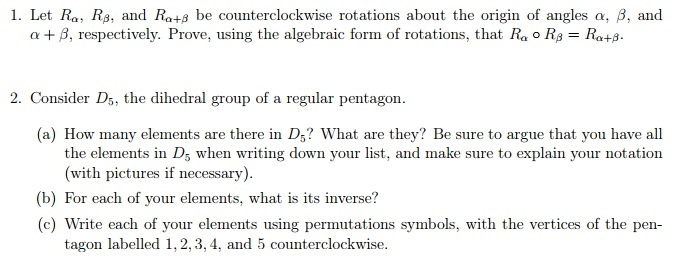 Solved 1. Let Ra, R, and R β be counterclockwise rotations | Chegg.com