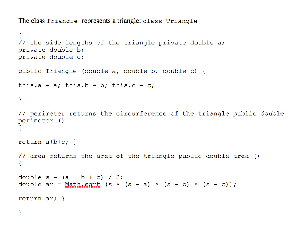 Solved The class Triangle represents a triangle: class | Chegg.com