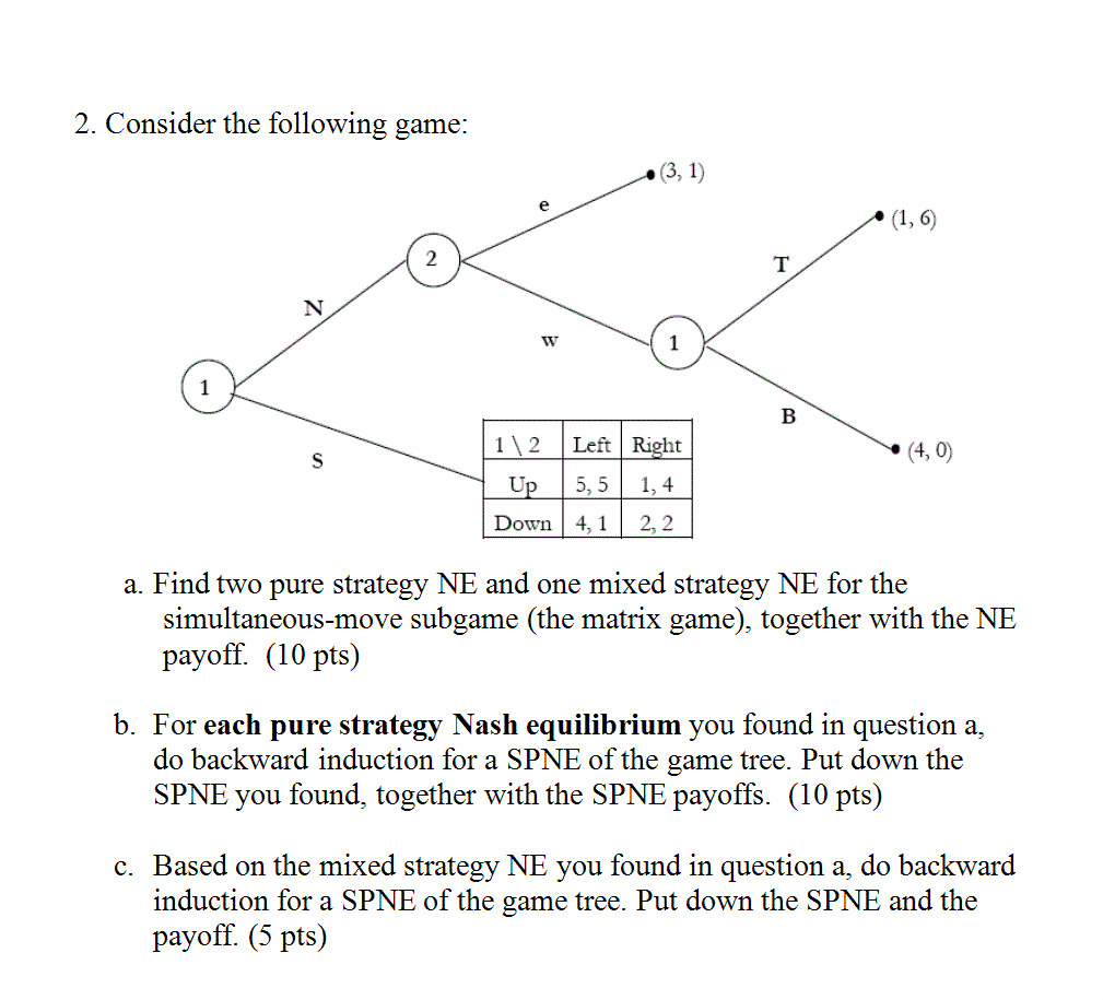 Consider the following game: a. Find two pure | Chegg.com