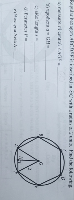 Solved Regular hexagon ABCDEF is inscribed in circle G with | Chegg.com