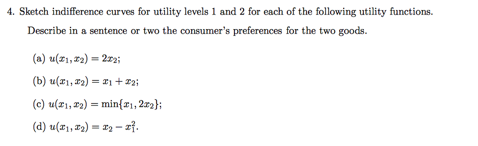 Solved Sketch indifference curves for utility levels 1 and 2 | Chegg.com