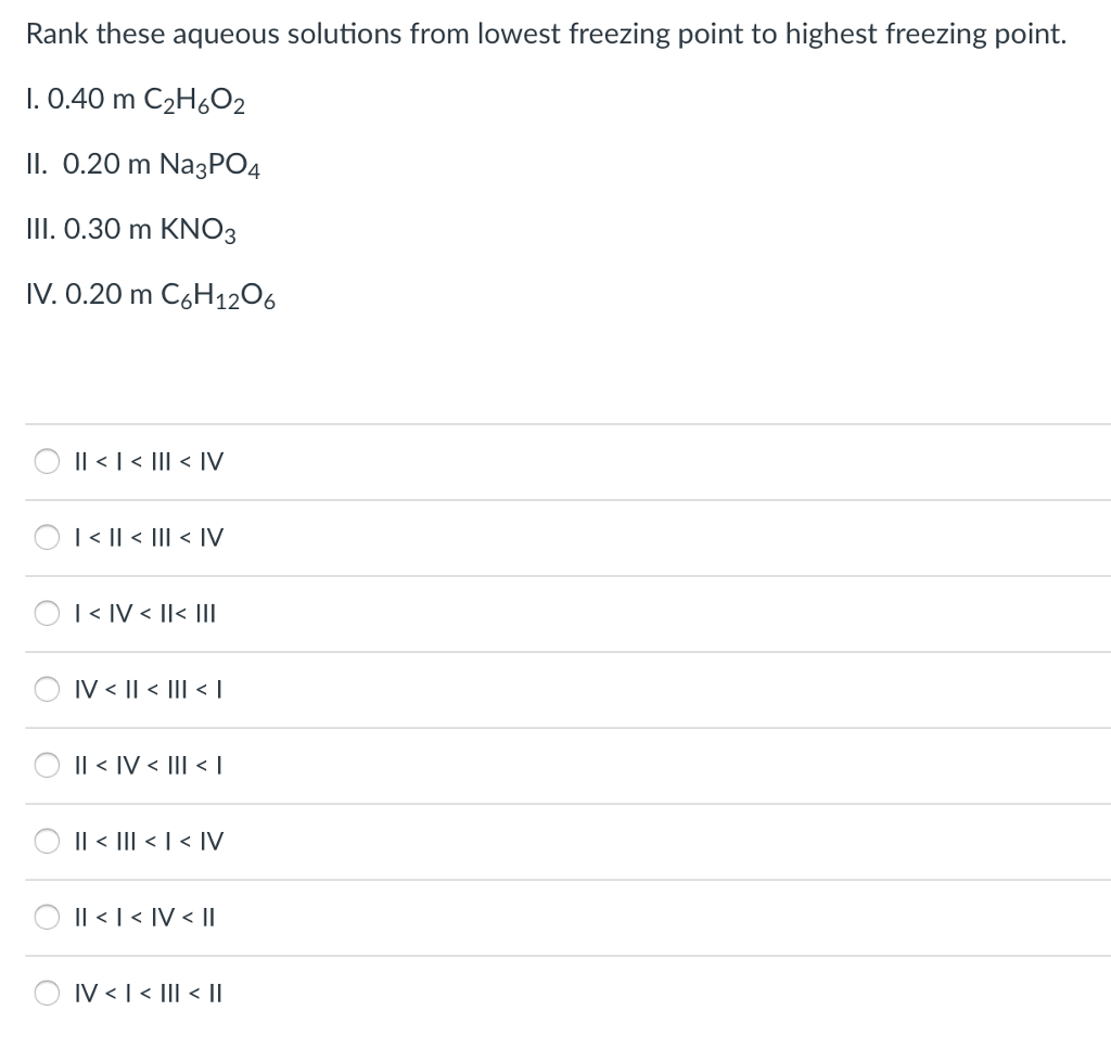 Solved Rank these aqueous solutions from lowest freezing | Chegg.com