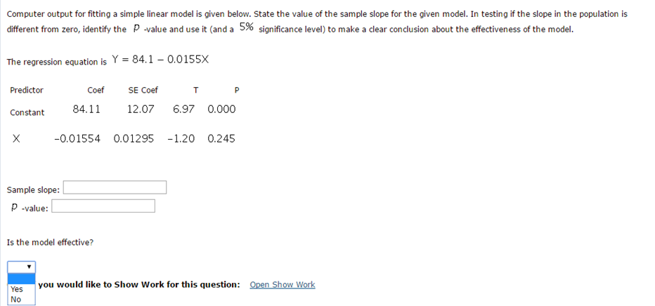 Solved Computer output for fitting a simple linear model is | Chegg.com