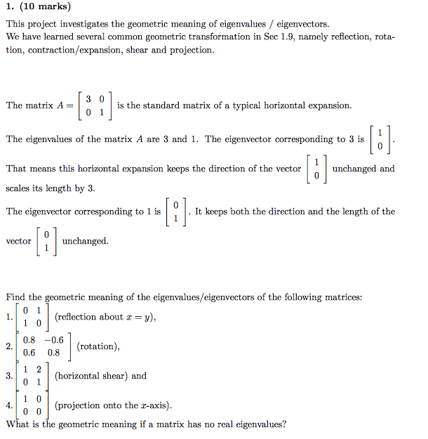 Solved This project investigates the geometric meaning of | Chegg.com
