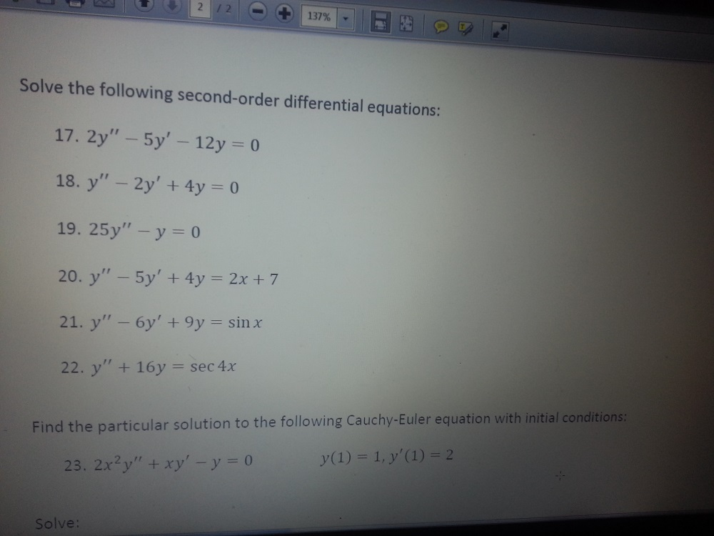 Solved Solve The Following Second Order Differential