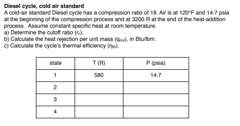 Solved Diesel cycle, cold air standard A cold-air standard | Chegg.com
