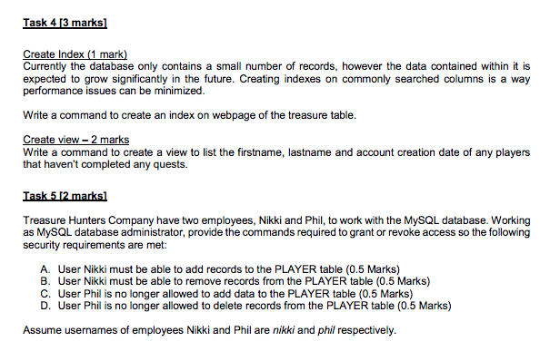 Solved Task 4 [3 marks Create Index (1 mark) Currently the | Chegg.com