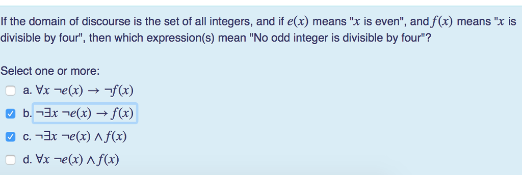 Solved If the domain of discourse is the set of all | Chegg.com