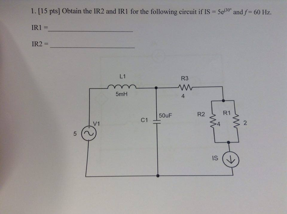 Solved obtain the ir2 and ir1 for the circuit if is = 5ej30 | Chegg.com