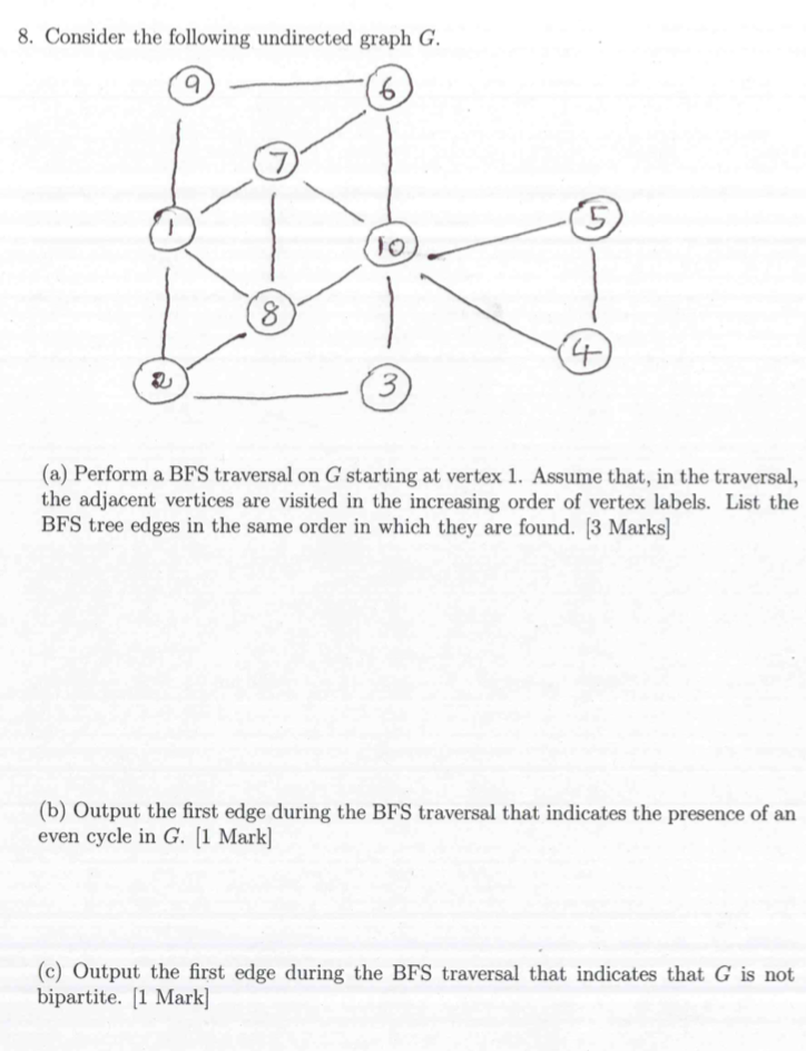 Solved 8. Consider the following undirected graph G. 9 6 5 3 | Chegg.com