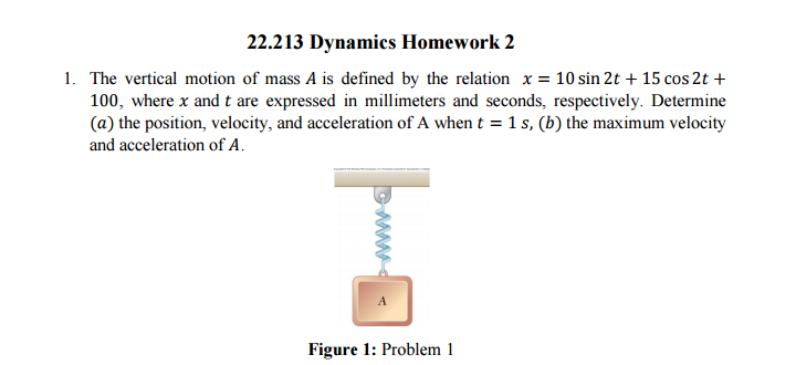 Solved 22.213 Dynamics Homework 2 1· The vertical motion of | Chegg.com