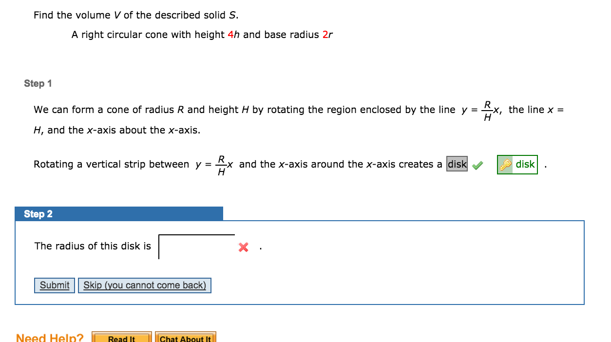 Solved Find the volume V of the described solid S. A right | Chegg.com