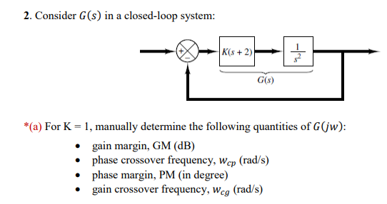 Solved 2. Consider G(s) in a closed-loop system: G(s) (a) | Chegg.com