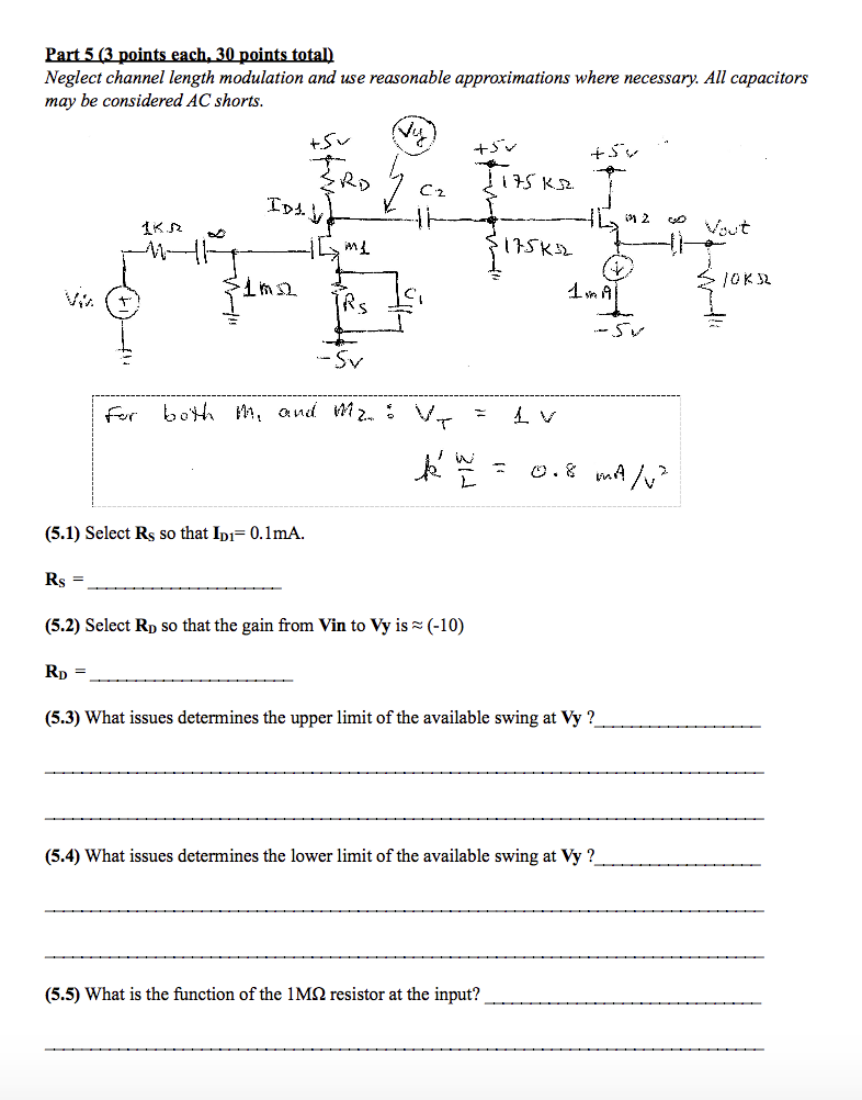 Solved Neglect channel length modulation and use reasonable | Chegg.com