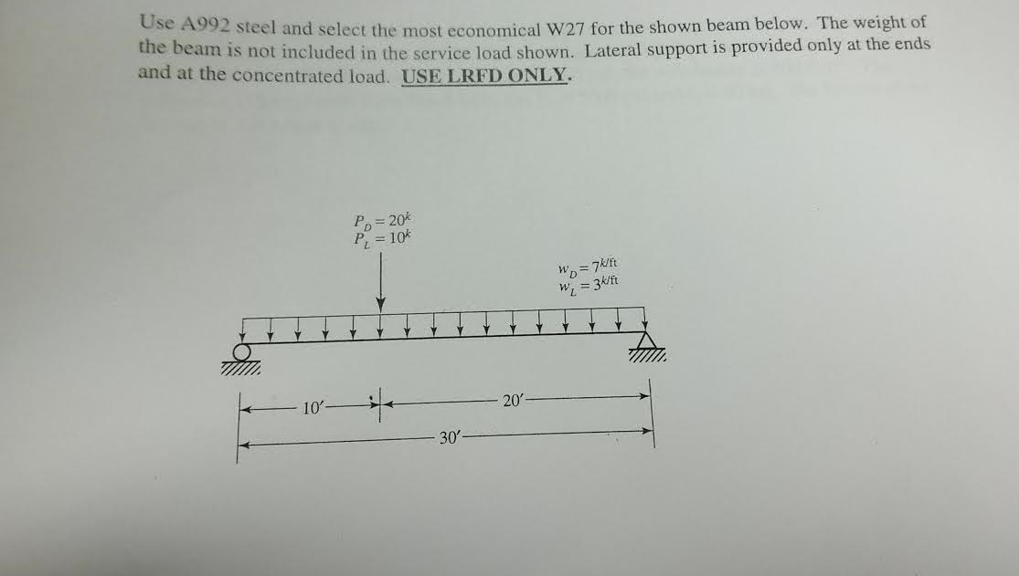 Solved Use A992 steel and select the most economical W27 for | Chegg.com