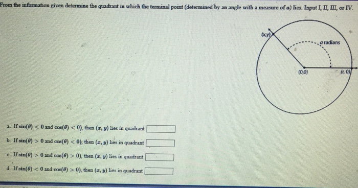 Solved From the information given determine the quadrant in | Chegg.com