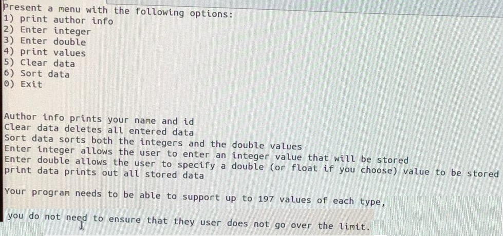 Solved Present a menu with the following options: 1) print | Chegg.com