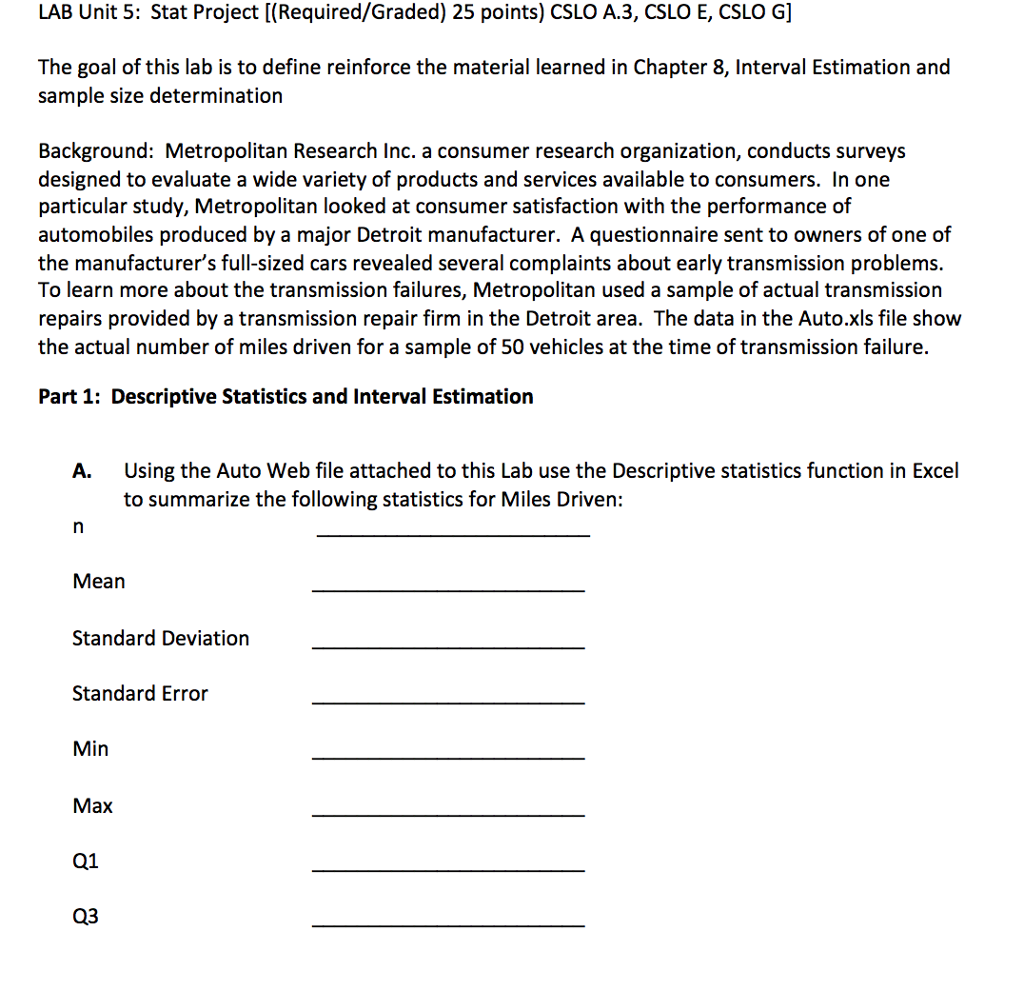 Solved LAB Unit 5: Stat Project [(Required/Graded) 25 | Chegg.com