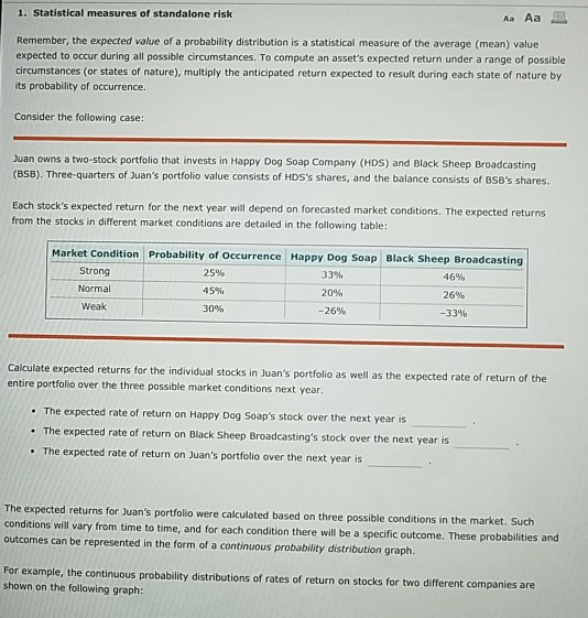 Solved 1. Statistical measures of standalone risk Aa Aa "- | Chegg.com
