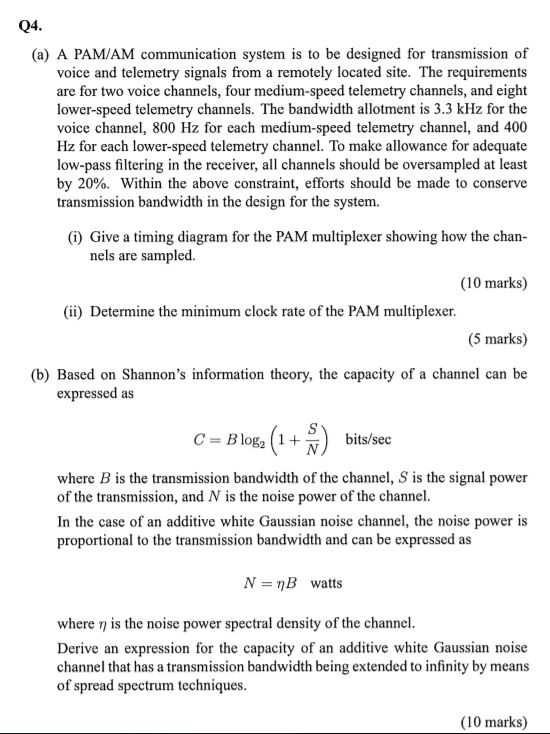 Solved A PAM/AM communication system is to be designed for | Chegg.com