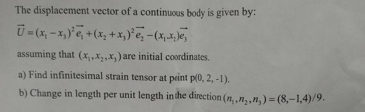 Solved The displacement vector of a continuous body is given | Chegg.com