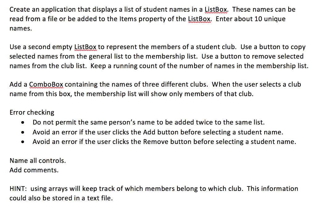 Solved Create an application that displays a list of student | Chegg.com