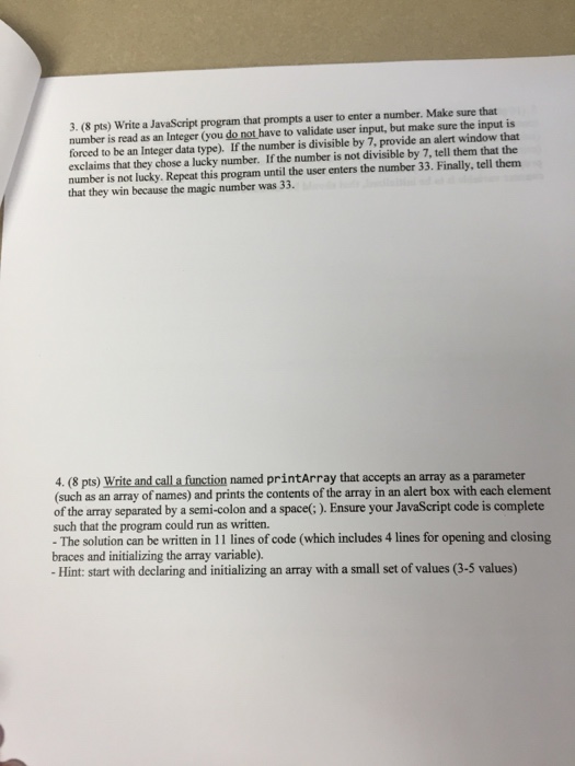 Solved Write a JavaScript program that prompts a user to | Chegg.com