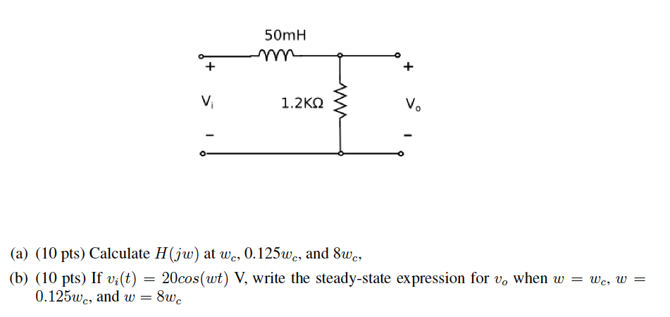 Solved Calculate H(jw) at w_c, 0.125w_c; and 8w_c, If V_i(t) | Chegg.com