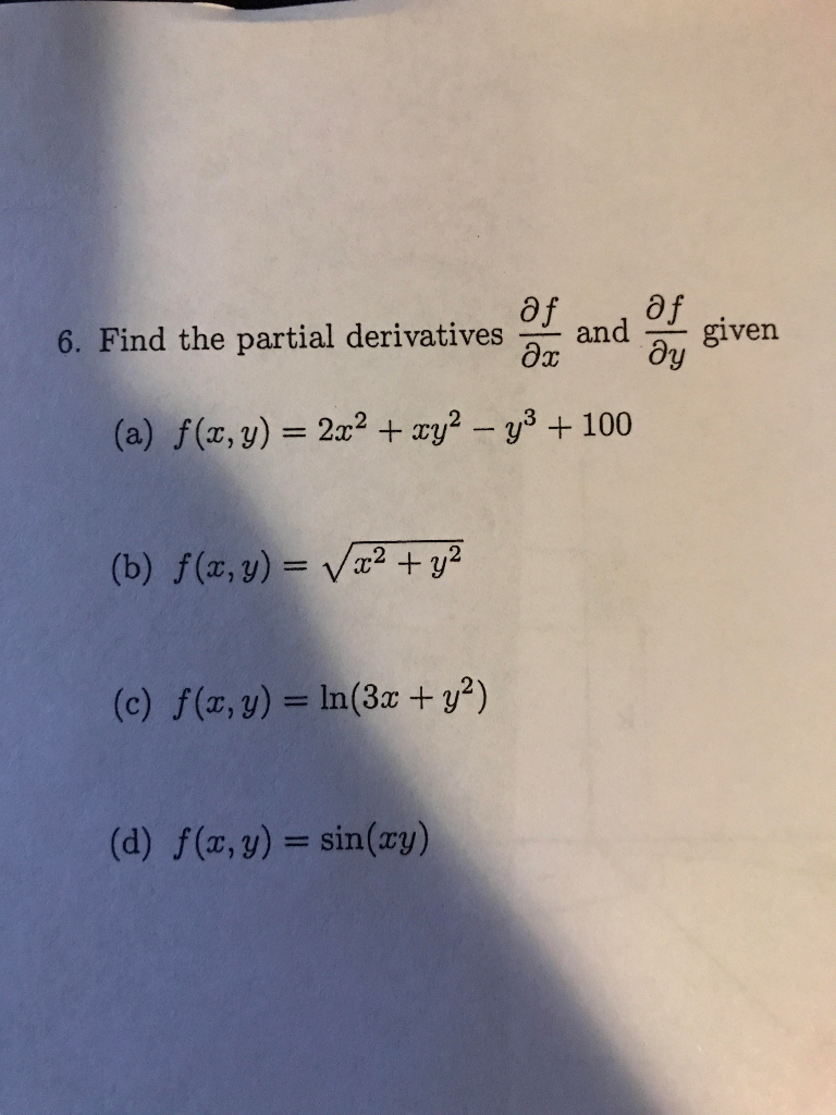 Solved Find the partial derivatives partial differential f/ | Chegg.com