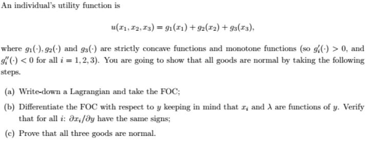 Solved An individual's utility function is g > 0, and where | Chegg.com