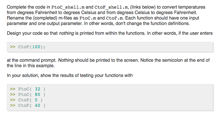 Solved: FtoC_shell.m: Function Tc = FtoC(Tf) % FtoC Conver... | Chegg.com