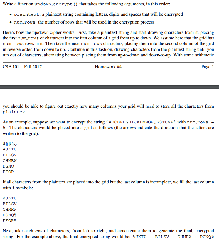 Solved Write a function updown encrypt ) that takes the | Chegg.com