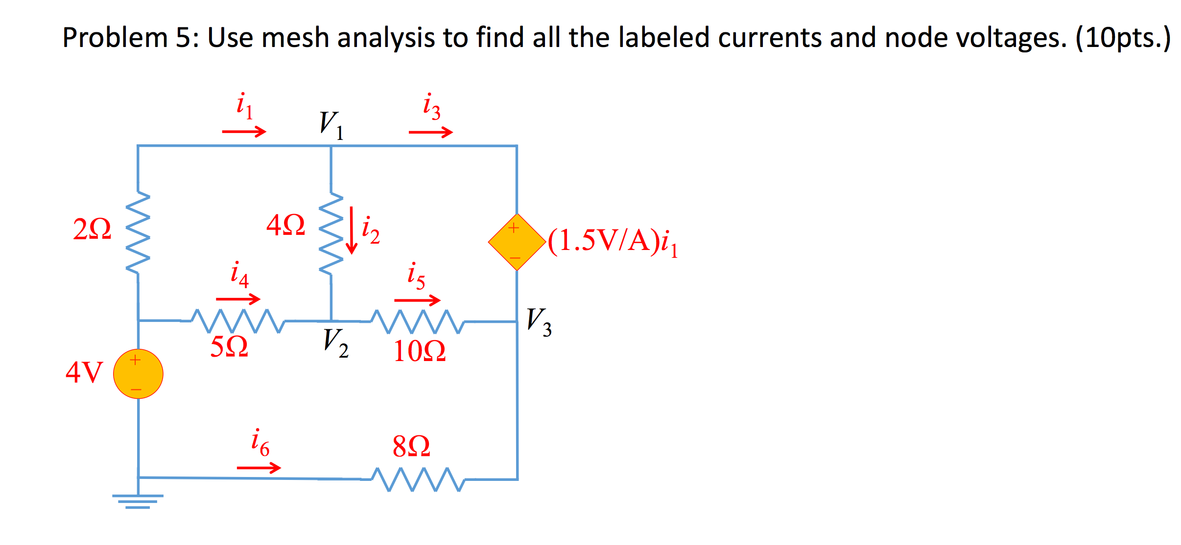 Solved Problem 5 Use Mesh Analysis To Find All The Labeled 