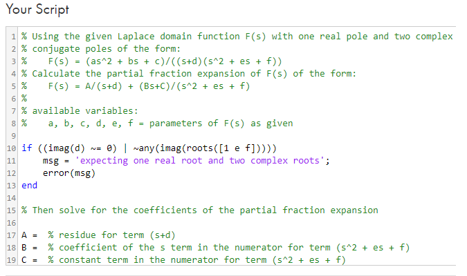 Solved Write a script to perform the partial fraction | Chegg.com