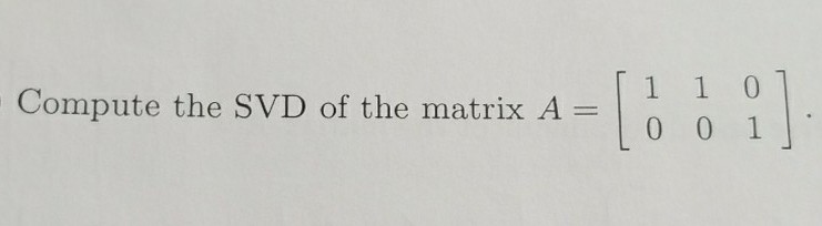 Solved 10 0 01 Compute the SVD of the matrix A = | Chegg.com