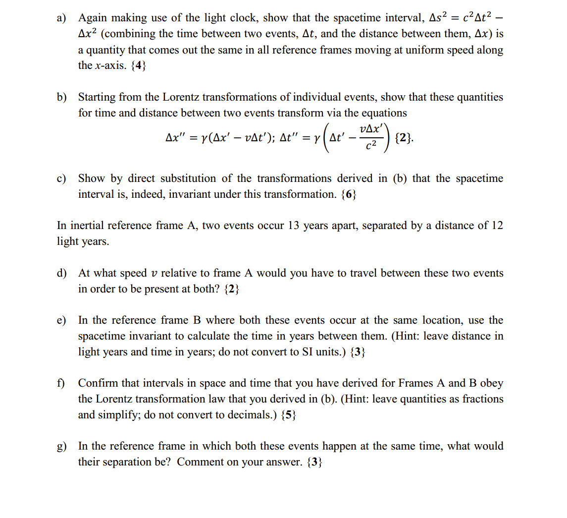 Basic spacetime intervals and lorentz | Chegg.com
