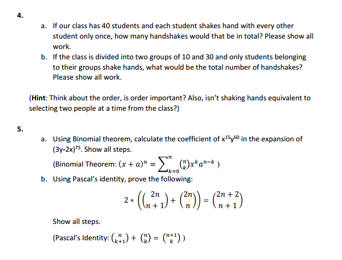 Solved a. If our class has 40 students and each student | Chegg.com