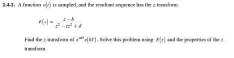Solved A function e(t) is sampled, and the resultant | Chegg.com