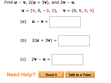 Solved Find u - v, 2(u + 3v), and 2v - u. u = (4, 0, -3, | Chegg.com